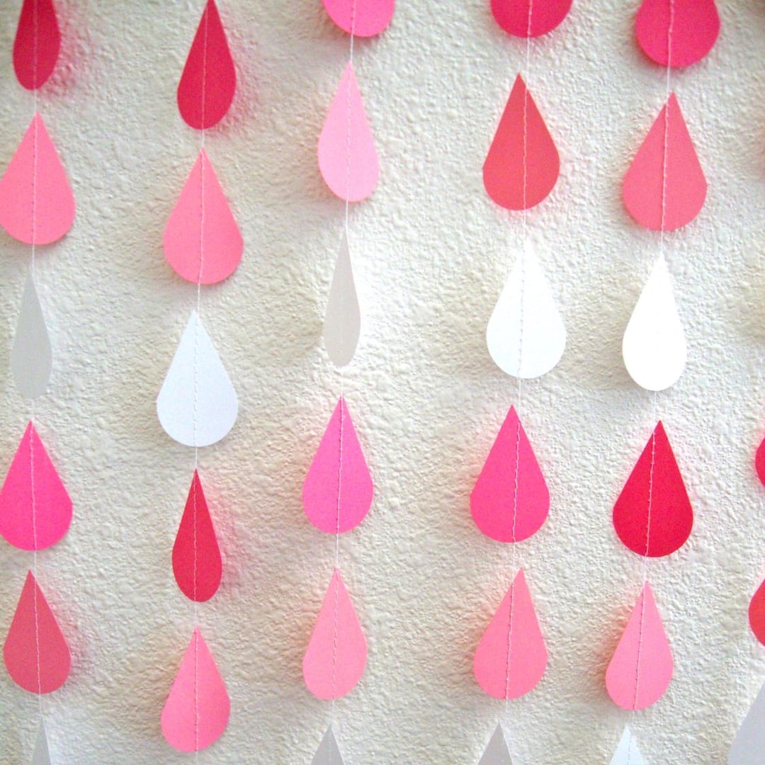 Pink and White Paper Raindrop Garlands, Baby Shower Decoration, Baby ...