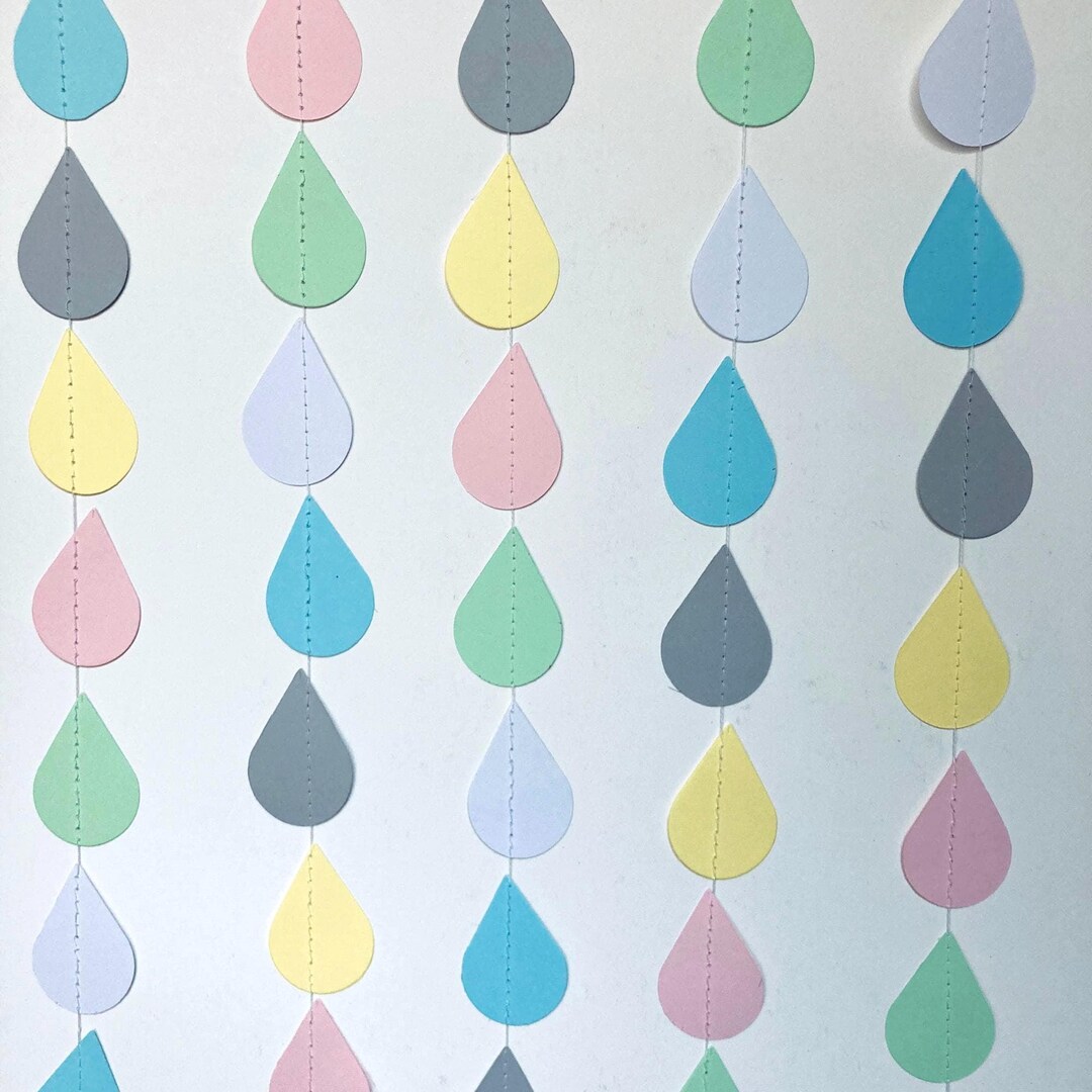 Pastel Raindrop Baby Shower Garland, Baby Sprinkle Food Table Backdrop ...