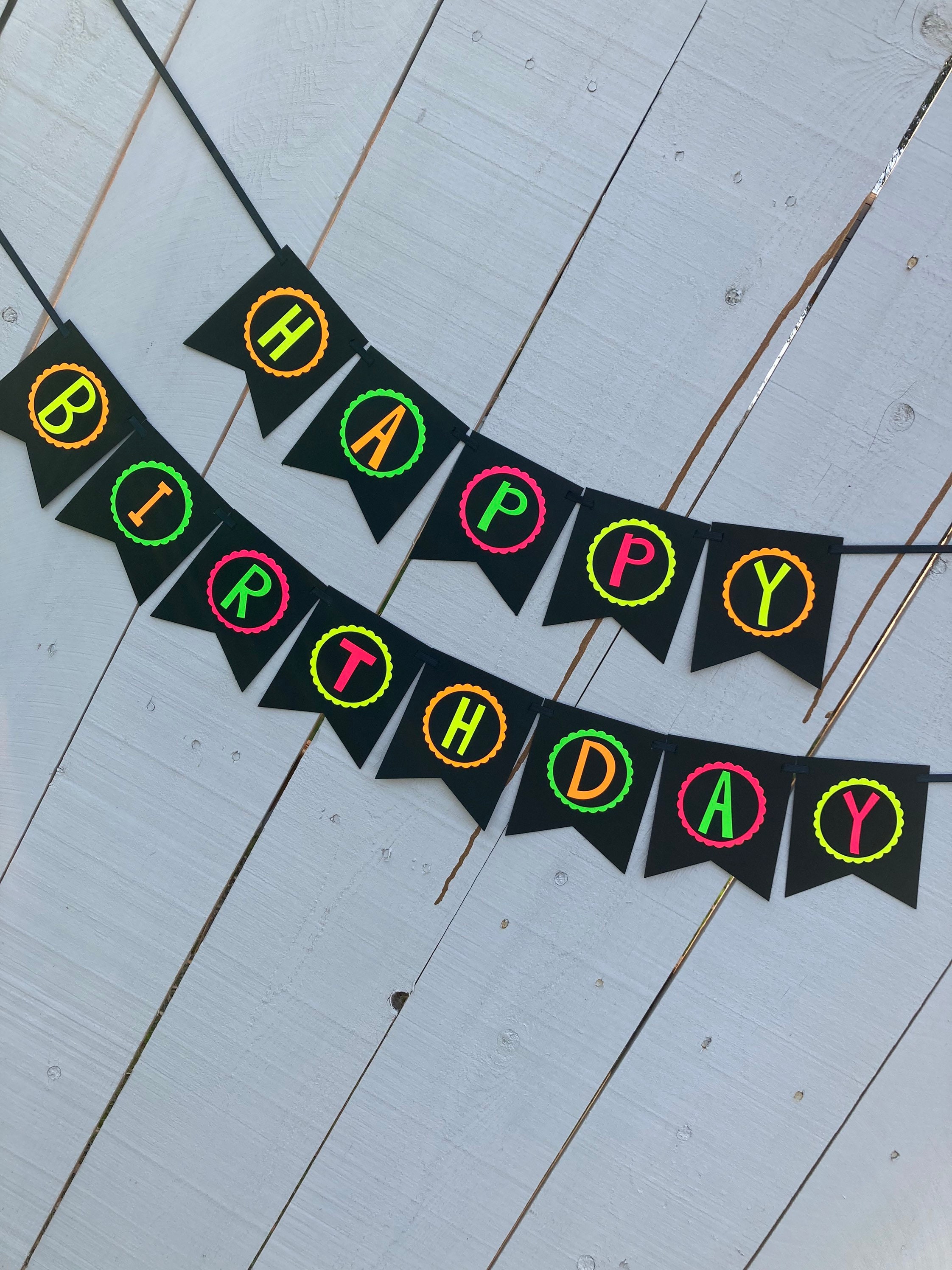 Neon Birthday Banner Glow Party Banner 80s Birthday Party | Etsy