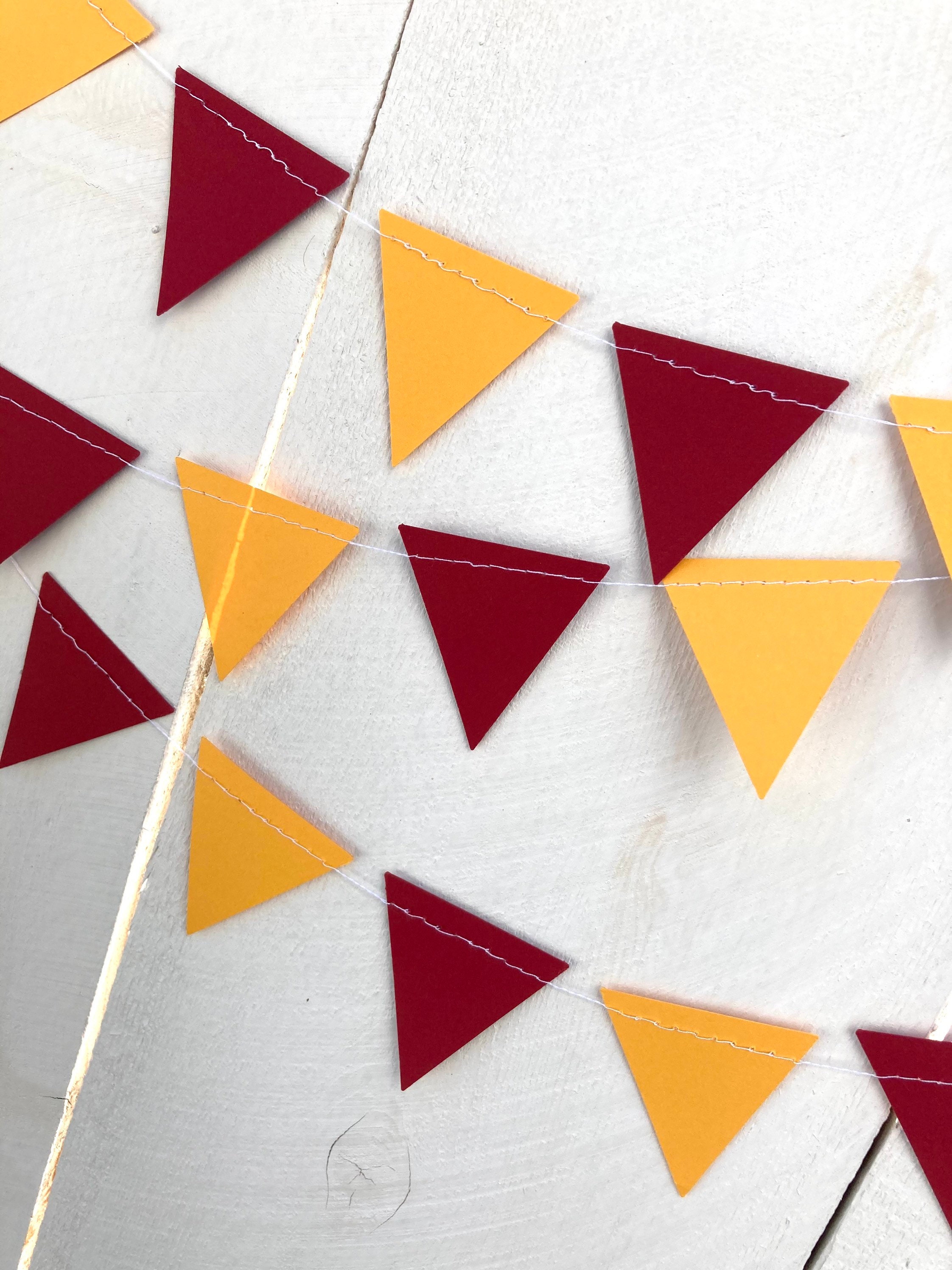 Maroon and Gold Graduation Party Bunting, Burgundy and Yellow Triangle ...
