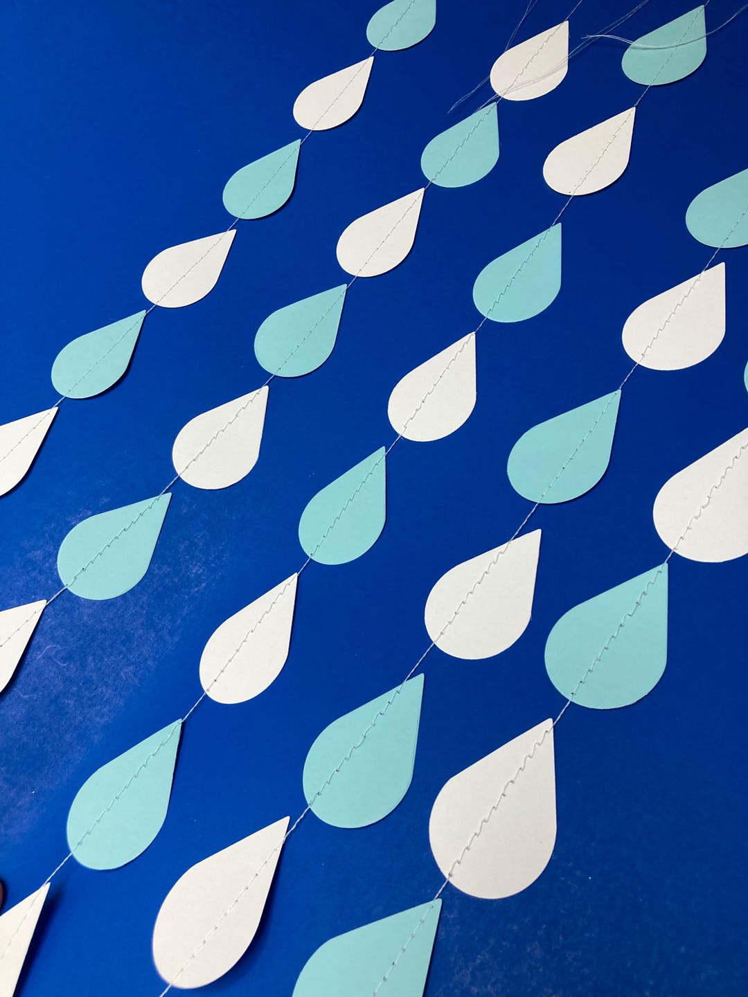 Blue and White Raindrop Garland, Boy Baby Shower, Dangling Paper ...
