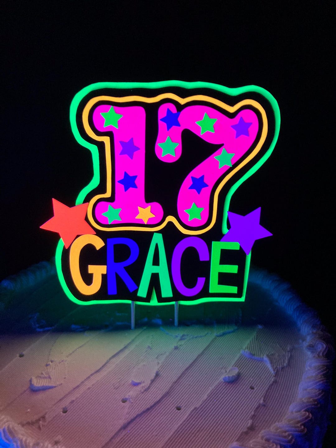 Personalized Birthday Neon Cake Topper, Glow Party Neon 17th Birthday ...
