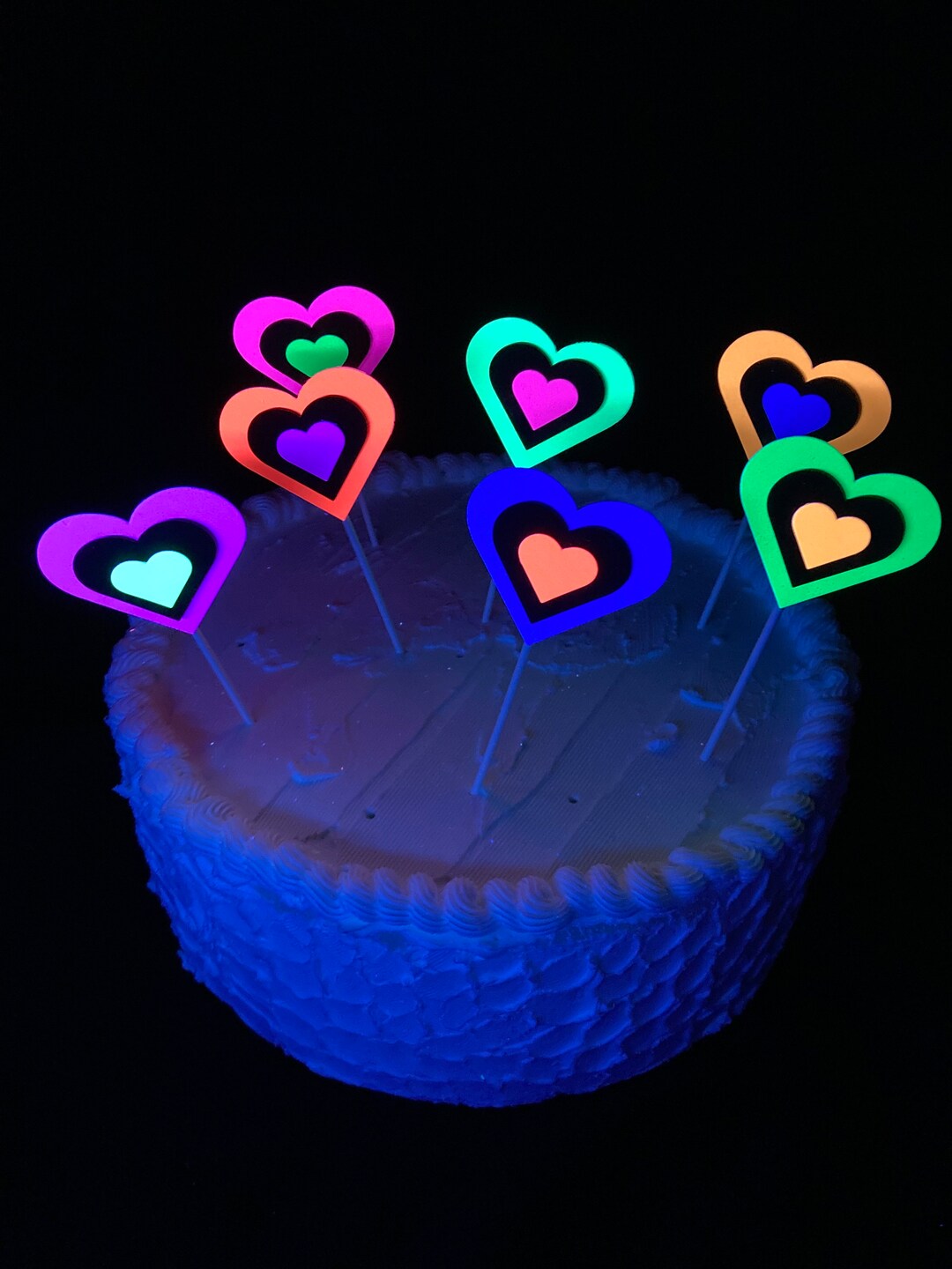 Neon Heart Cake Toppers, Glow in the Dark Hearts, Sweet 16 Glow Party ...
