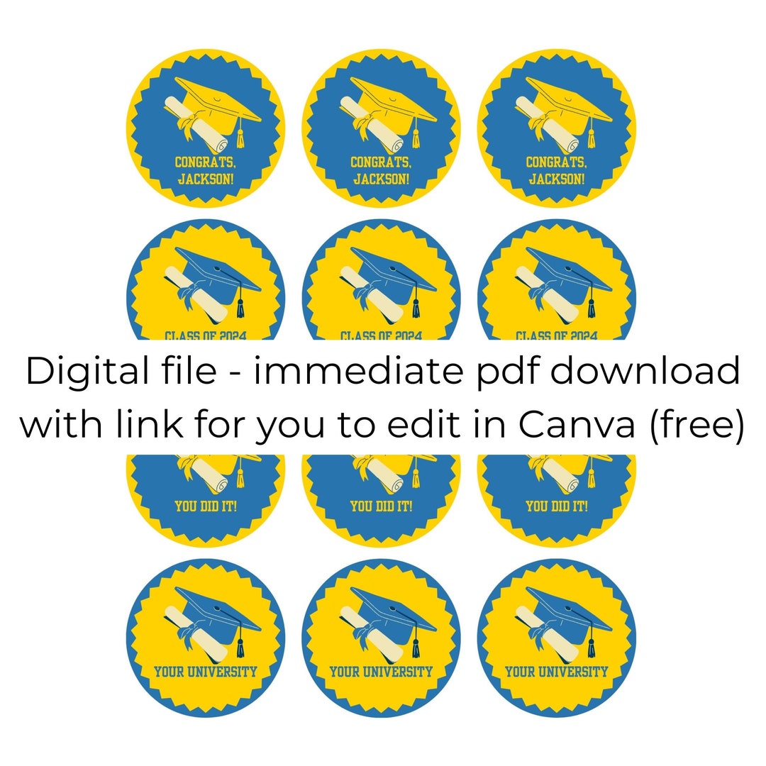 Digital Download Editable Graduation Cupcake Toppers, UCLA Cupcake ...