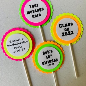 Neon Cupcake Toppers, Custom Message Toppers, Glow Party, Glow Party ...
