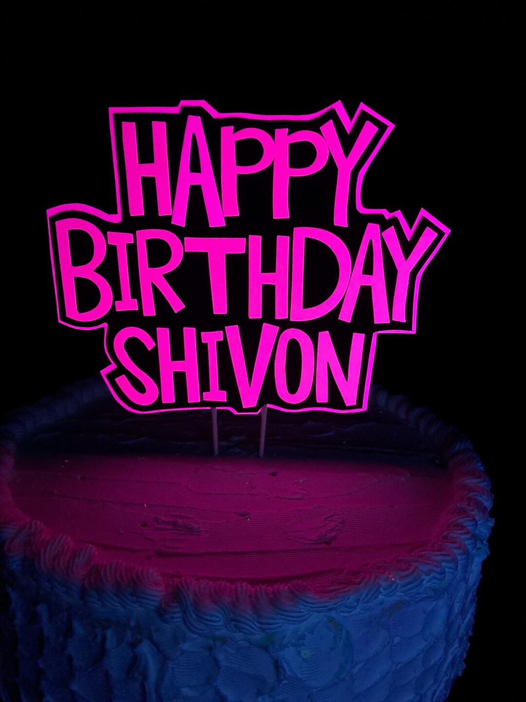 Neon Pink Birthday Cake Topper, Glow Party Cake Topper, Personalized ...