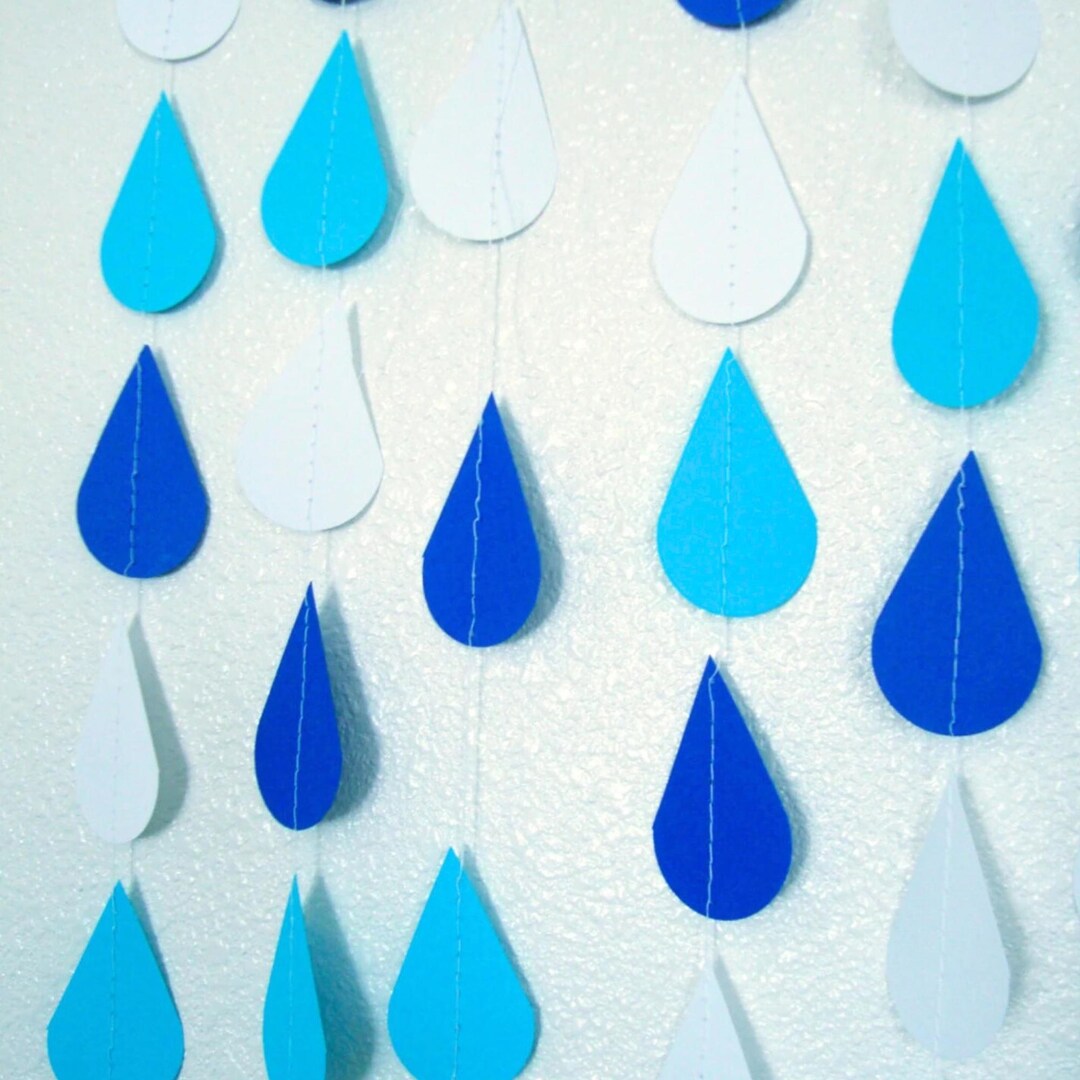 Blue Baby Shower Raindrop Garland Set of Five, Handmade Blue and White ...