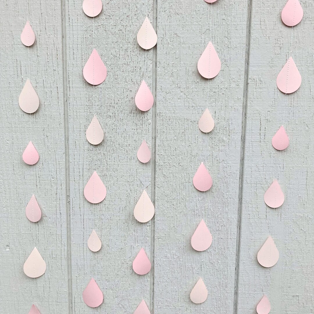 Blush Raindrop Baby Shower Garland, Pink Girl Baby Sprinkle Centerpiece ...
