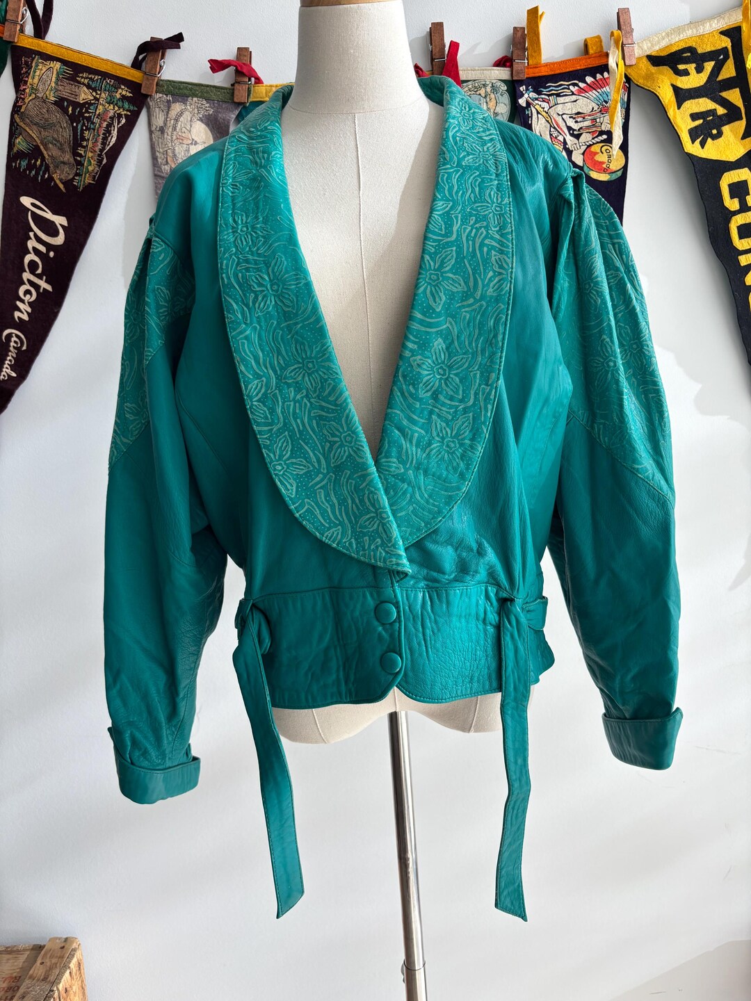1980's Teal Leather Jacket - Etsy
