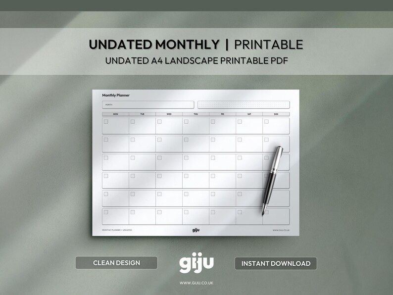 Monthly Undated Planner Printable - PDF Printable, Digital Printable ...