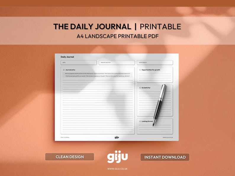 Daily Journal Printable - PDF Printable, Digital Printable Journal ...