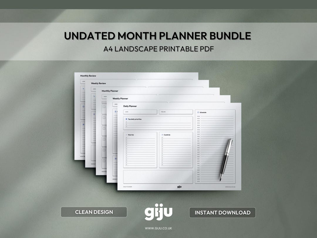 Monthly Undated Planner Printable Bundle - Weekly/daily/monthly Planner ...