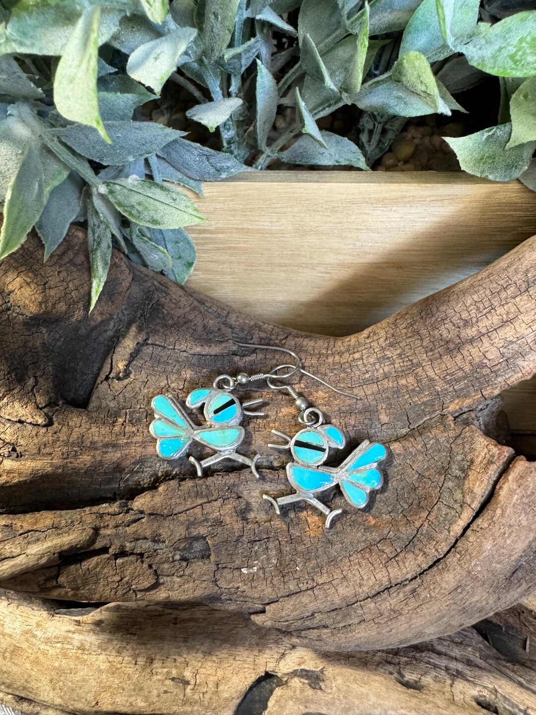 Vintage Zuni Silver Turquoise Inlay Roadrunner Earrings - Etsy