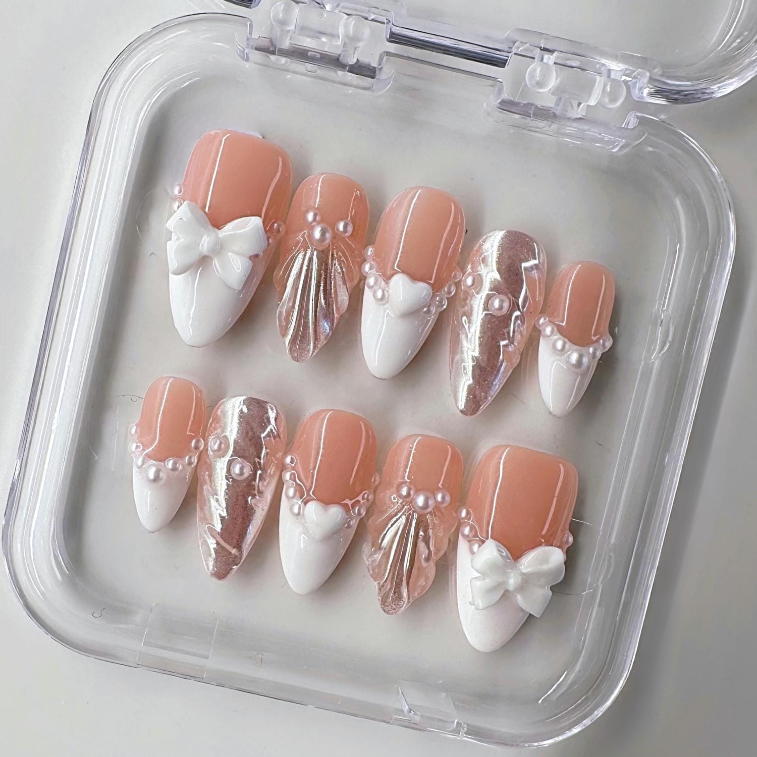 Nailphoria WHITE PARIS 10PCS Handmade Press on Nails REUSABLE 3D Gel / Acrylic 2024 - Etsy