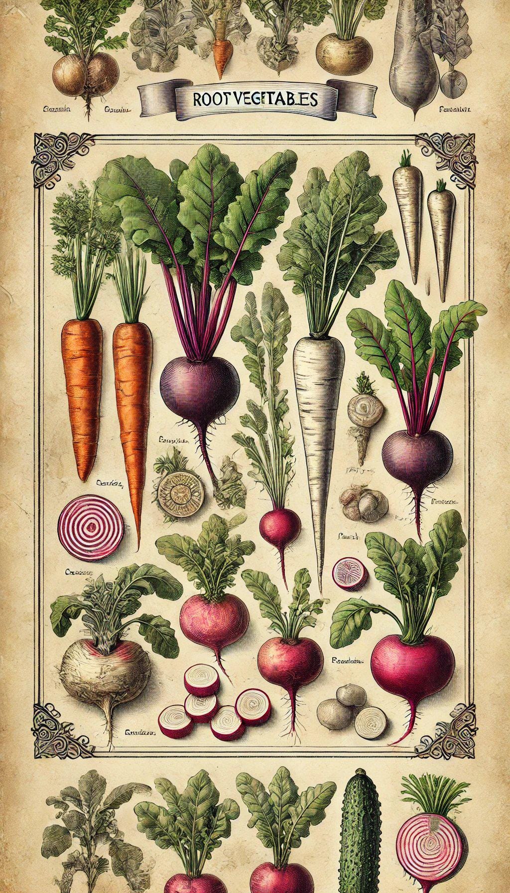 Vintage Root Vegetables Botanical Print – Downloadable Wall Art - Etsy