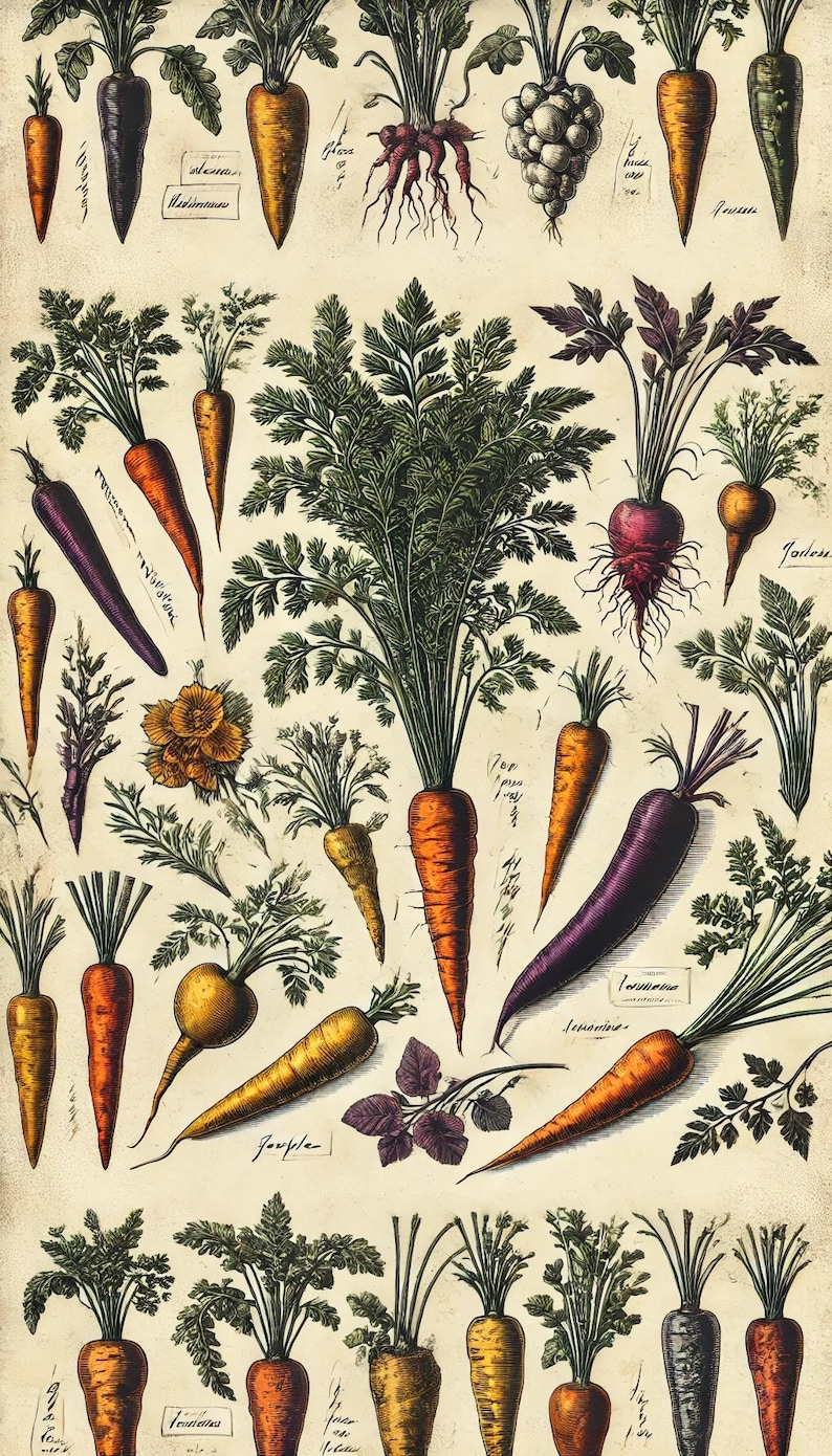Antique Carrot Collection Print - Farmhouse Kitchen Art - Etsy