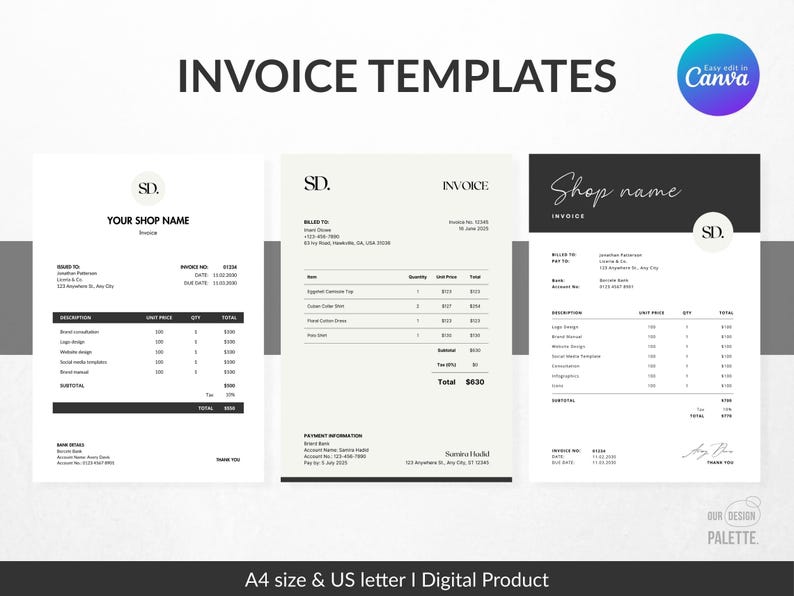 Invoice Templates - Invoice, Edit in Canva, Small Business Template ...