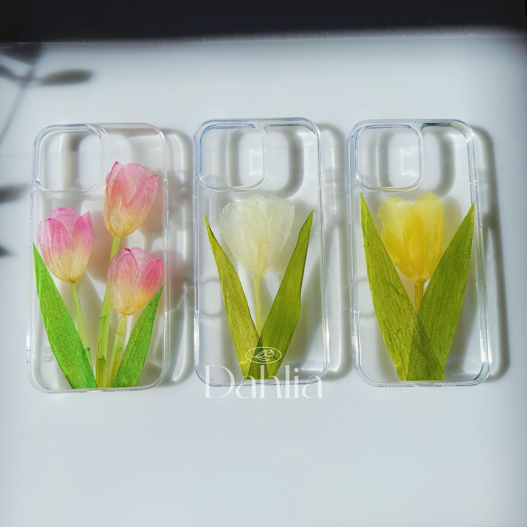 Pressed Real Tulip Flowers iPhone 16 15 14 13 12 11 Pro Max X XR Case ...