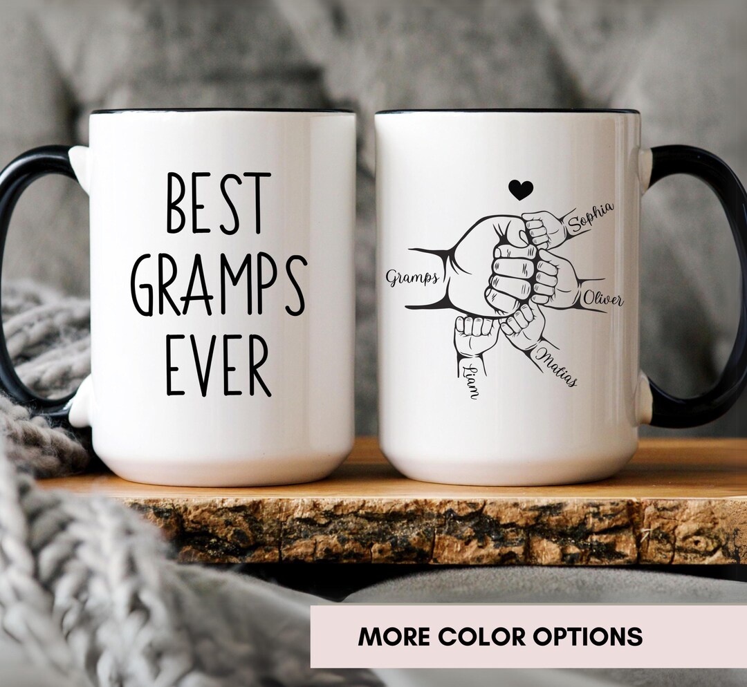 Personalized Gramps With Kids Names Fist Bump Mug Custom Grandpa Coffee ...