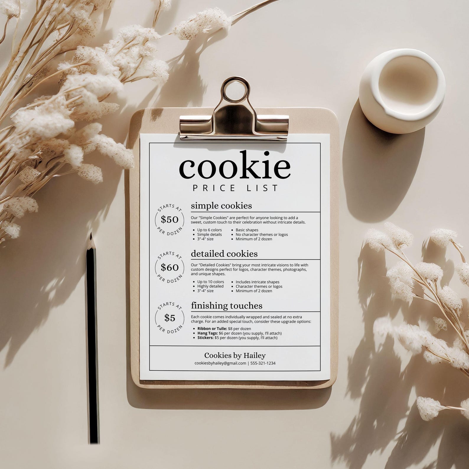 Modern Cookie Price List Template Cookie Business Minimalist, Black ...
