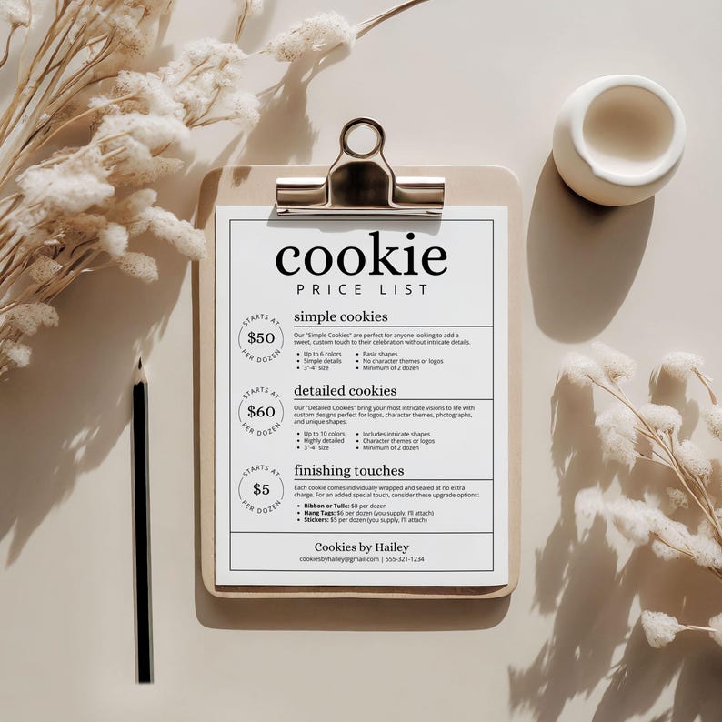 Modern Cookie Price List Template Cookie Business Minimalist, Black ...