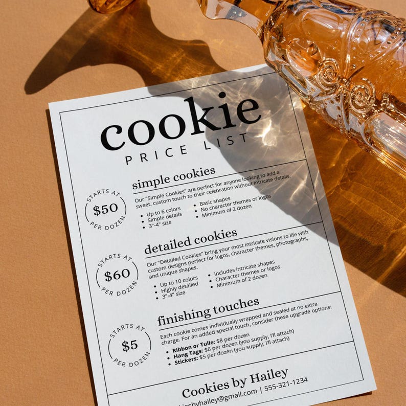 Modern Cookie Price List Template Cookie Business Minimalist, Black ...