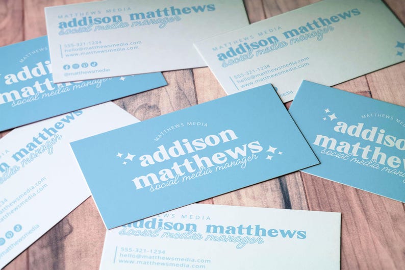Retro Light Blue Business Card Template, Esthetician Business Card Sky ...
