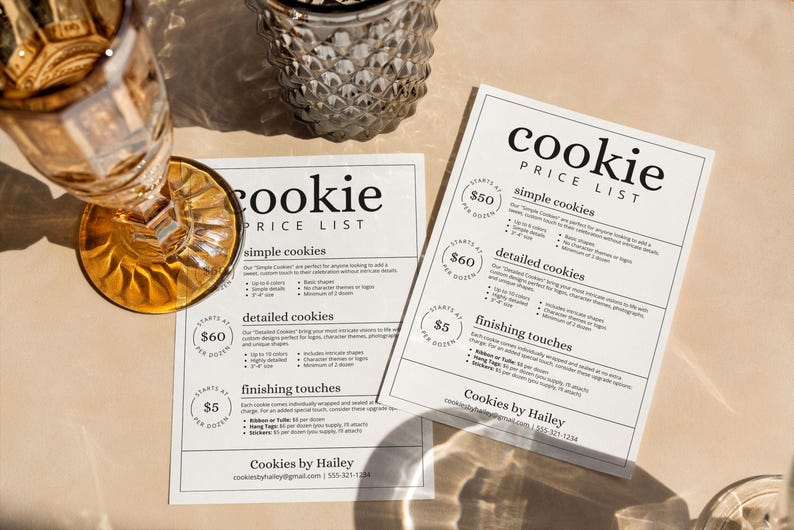 Modern Cookie Price List Template Cookie Business Minimalist, Black ...