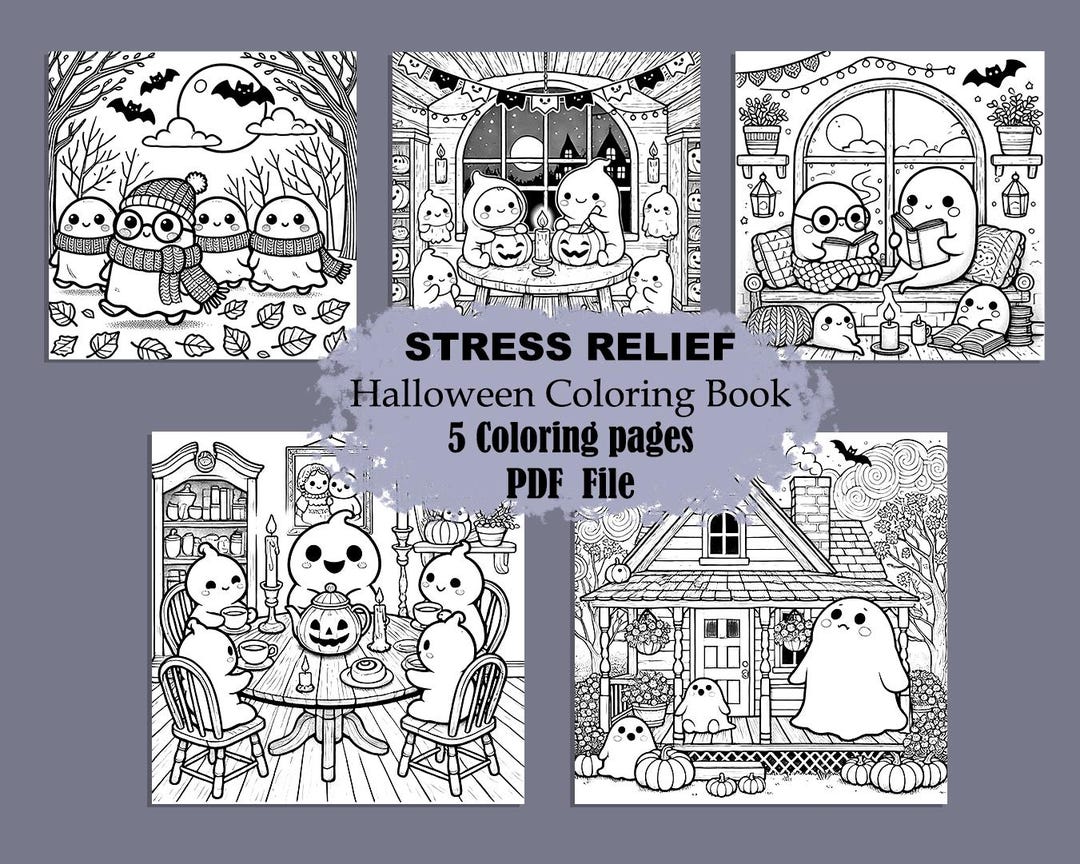 Printable Halloween Coloring Book – 5 Cute Ghost Pages for Kids ...