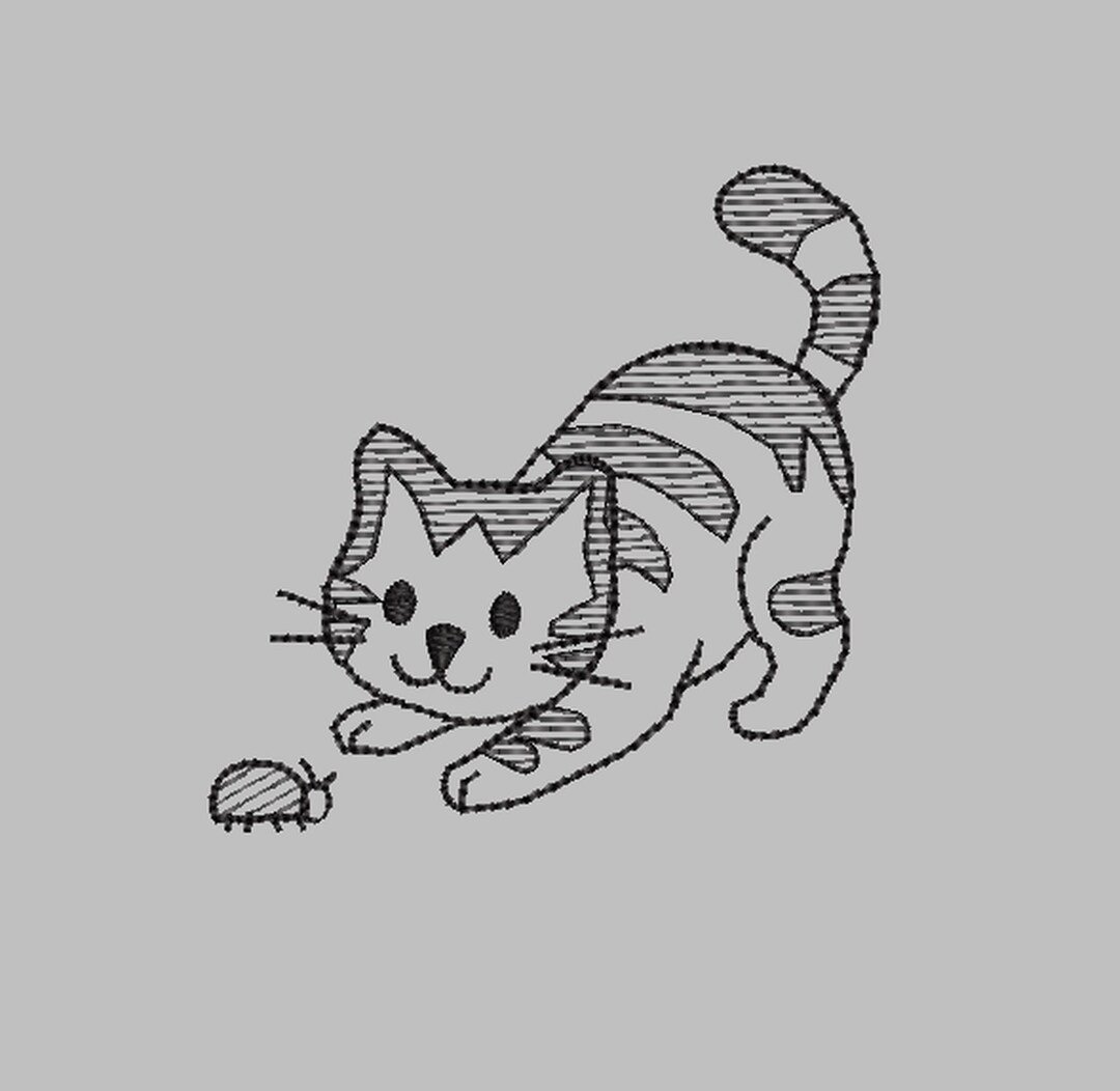 Pouncing Tabby Cat Outline - Machine Embroidery File (4x4 Hoop) - Etsy
