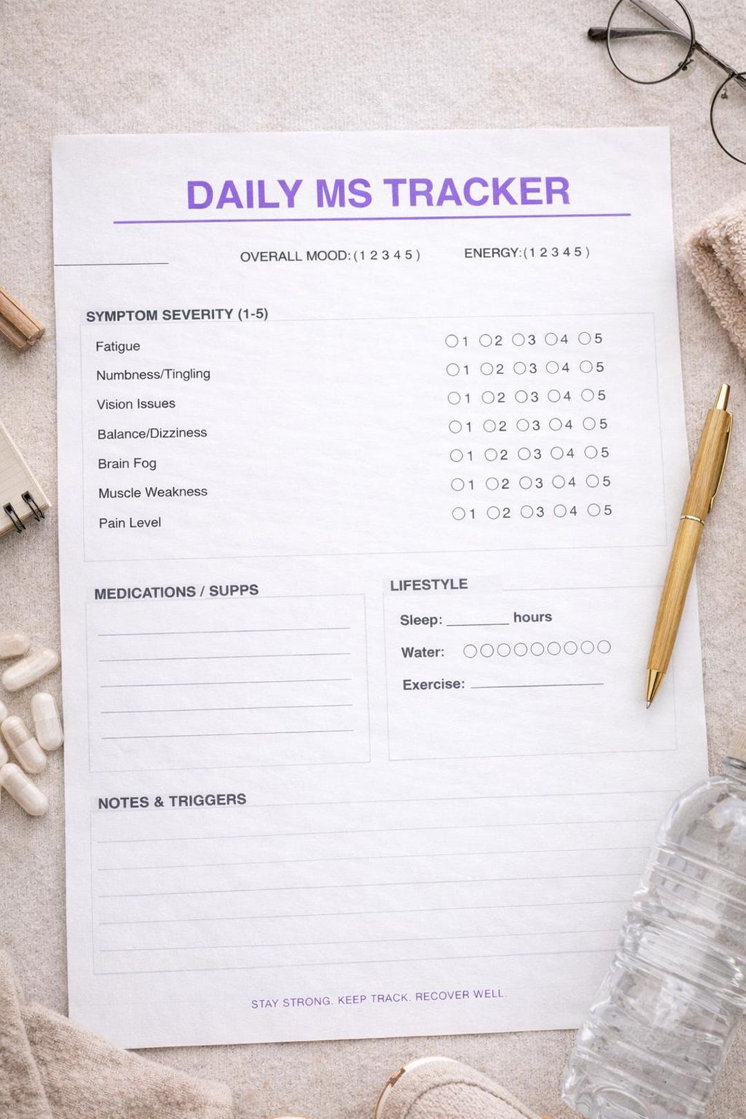 Printable MS Symptom Tracker - Multiple Sclerosis Daily Journal ...