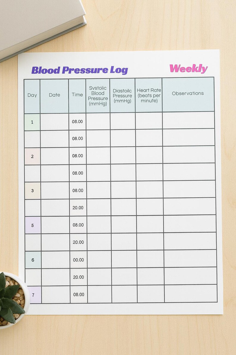 Blood Pressure Log – Daily BP Tracker, Systolic/diastolic & Heart Rate ...