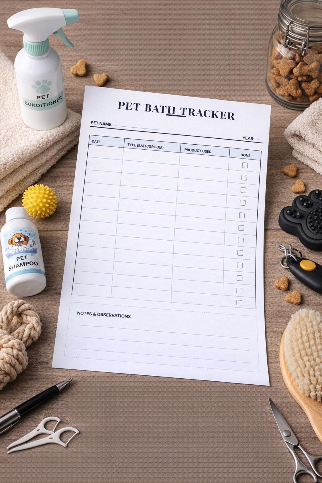 Minimalist Pet Bath Tracker Printable | Dog Grooming Log Sheet | Cat ...