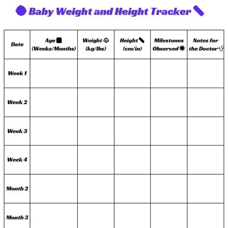 Baby Weight and Height Tracker - Etsy