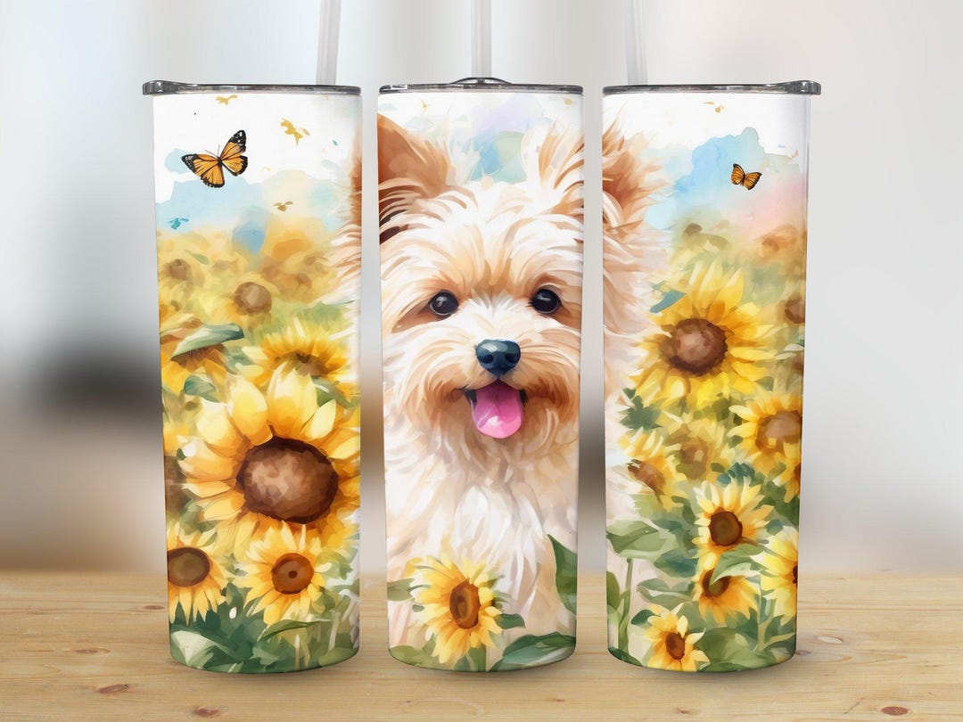 Personalized Yorkie Puppy Sunflower Tumbler, Cute Dog Lover Gift ...