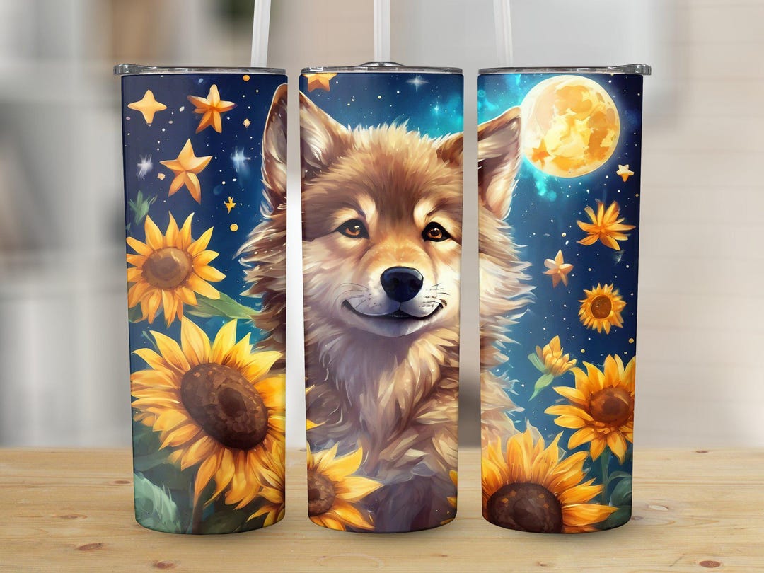 Wolf and Sunflowers Design, Digital Download, Tumbler Wrap, Wolf Art ...