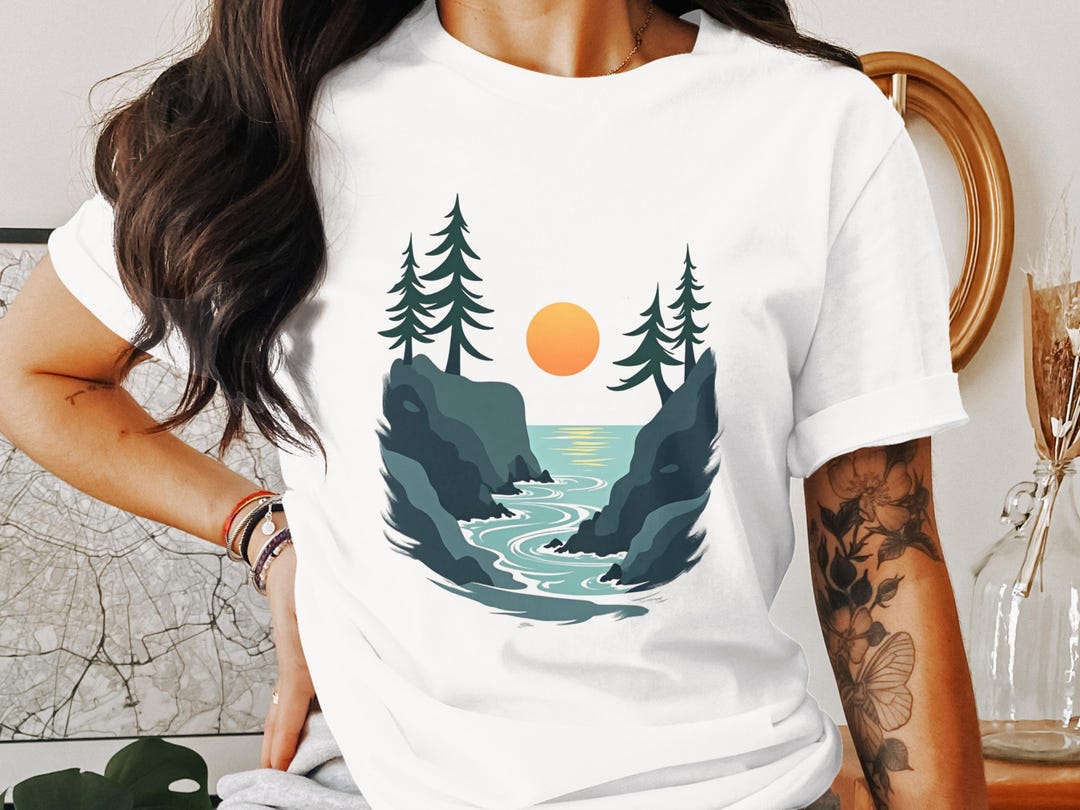 Nature Scenery T-shirt Design, Mountain Landscape Tee Design, Forest ...