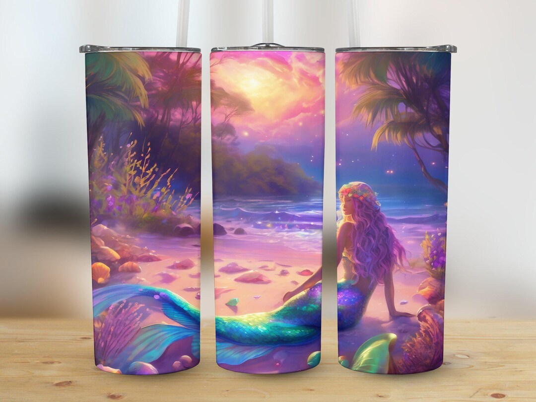 Mermaid Beach Sunset Digital Art, Tropical Paradise Mermaid Print ...