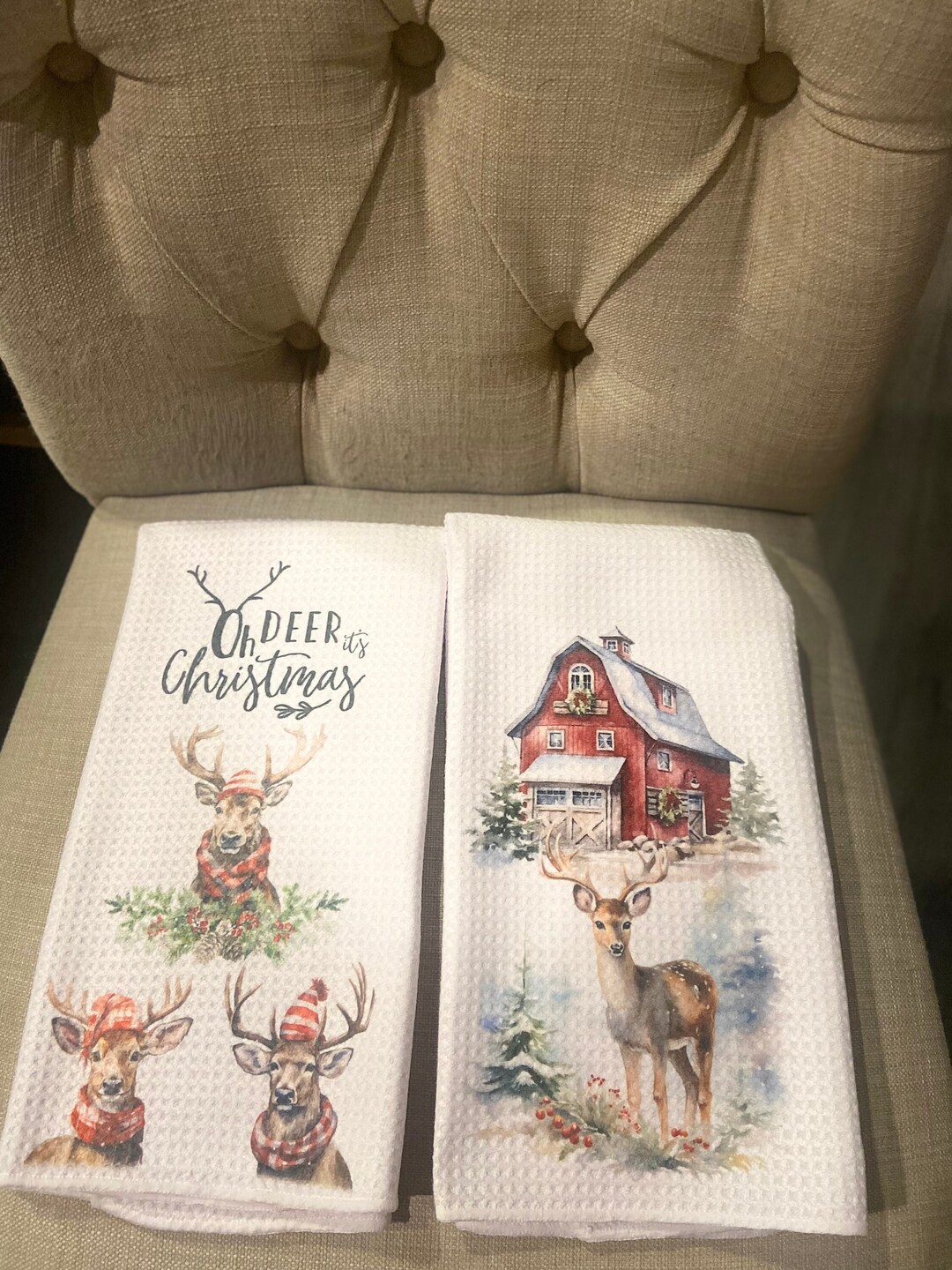 Deer Christmas Kitchen Towels - Etsy