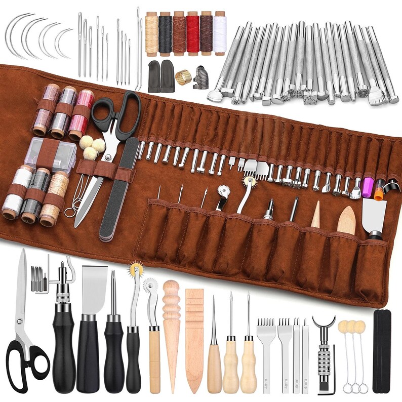 Leather Working Tools Sewing Kit 92pcs Professional With Thread, Curved ...