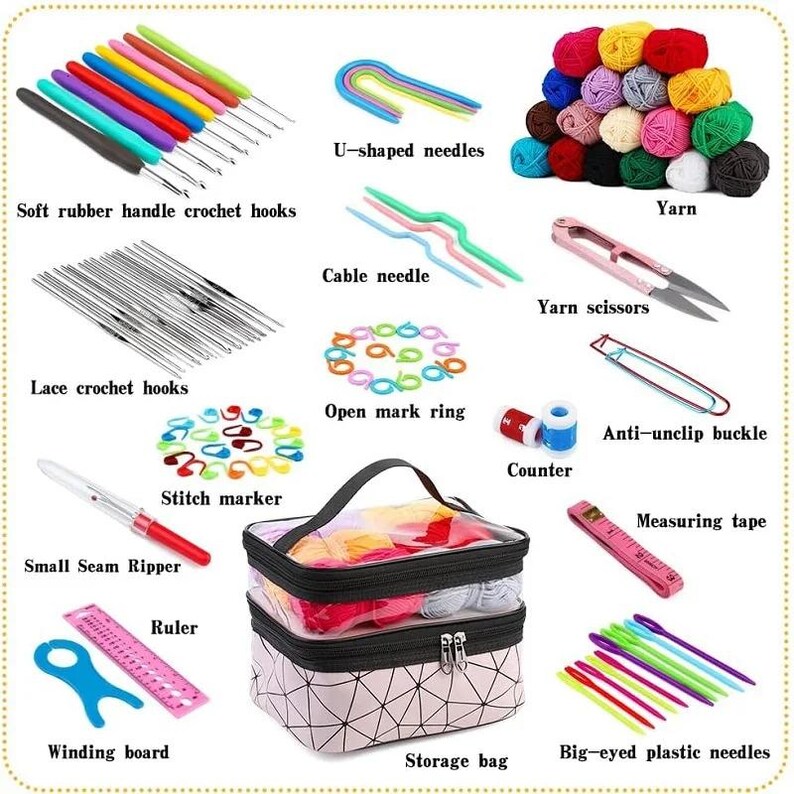105pcs Crochet Kit Beginner Crocheting Kit With Yarn Set Includes ...