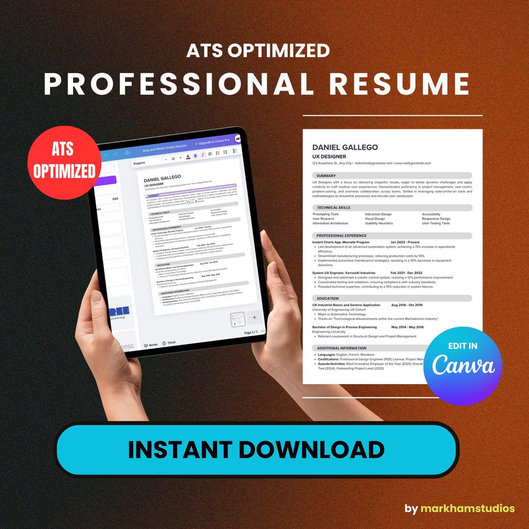ATS Optimised Resume Template - ATS Resume - CV Resume Template ...