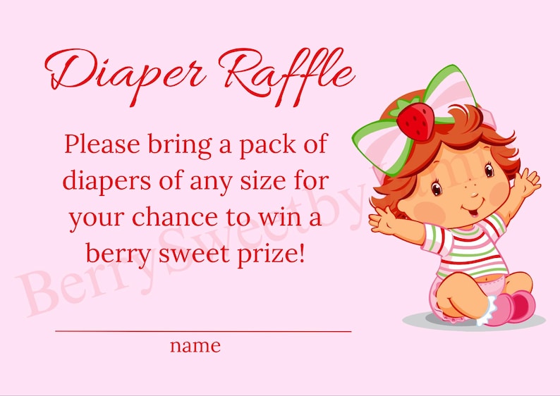 Pink Strawberry Shortcake Berry Sweet Baby Shower Diaper Raffle Cards ...