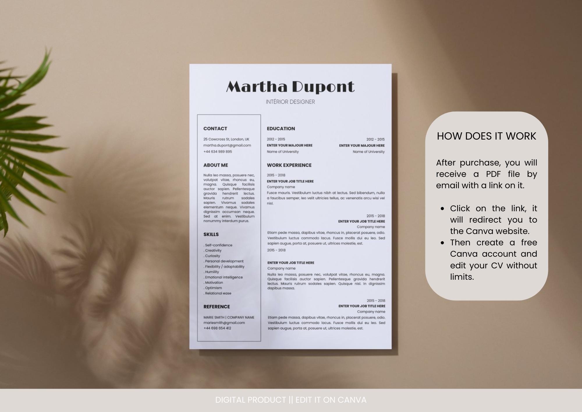 Resume Template Without Photo, Professional Resume Template for Canva ...