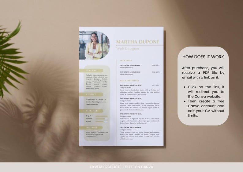 Resume Template With Photo, Professional Resume Template for Canva ...