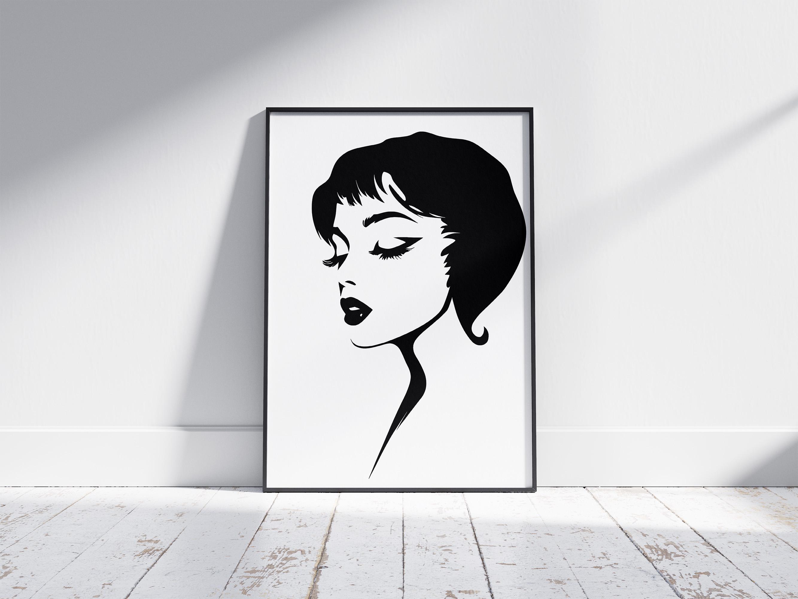 Downloadable Prints Black and White, 5 Chic Minimalist Lady Printable ...
