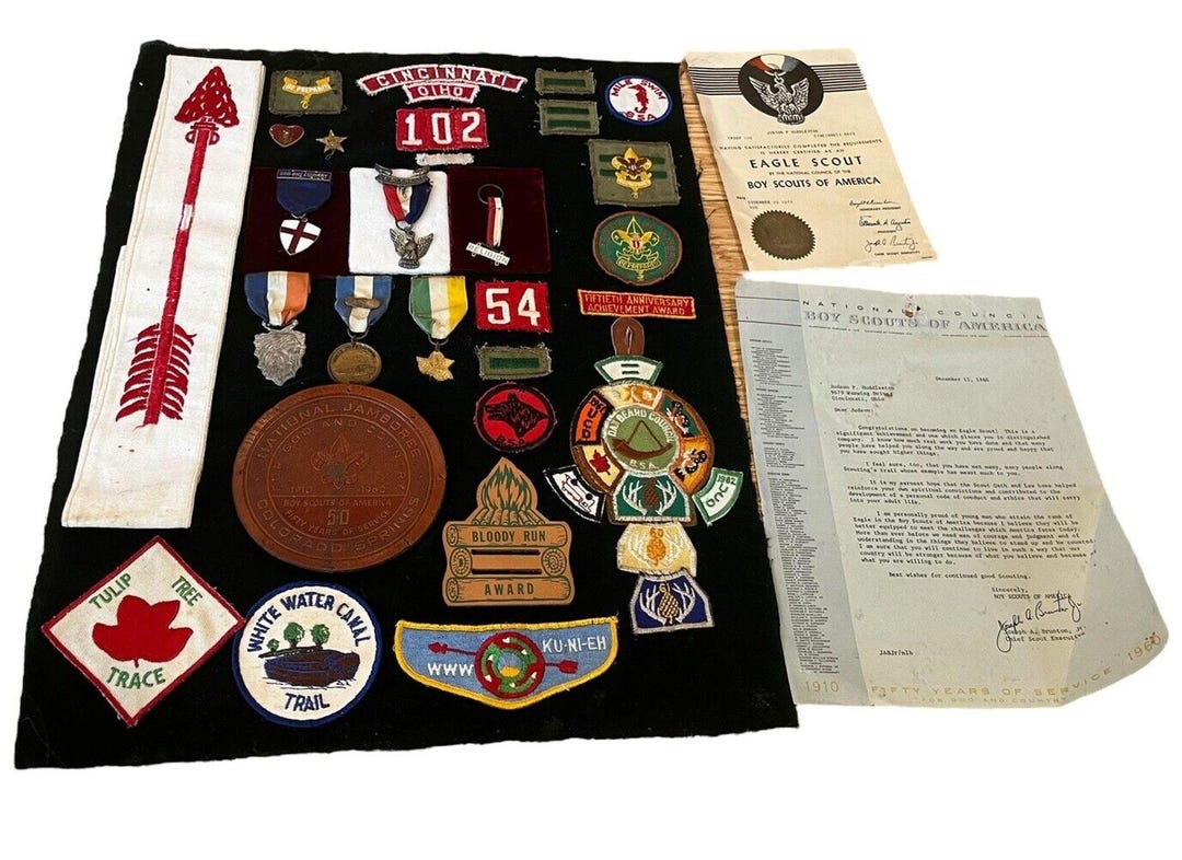 Vintage BSA Boy Scout Eagle Scout Patches Pins Sashes and Letters Lot ...