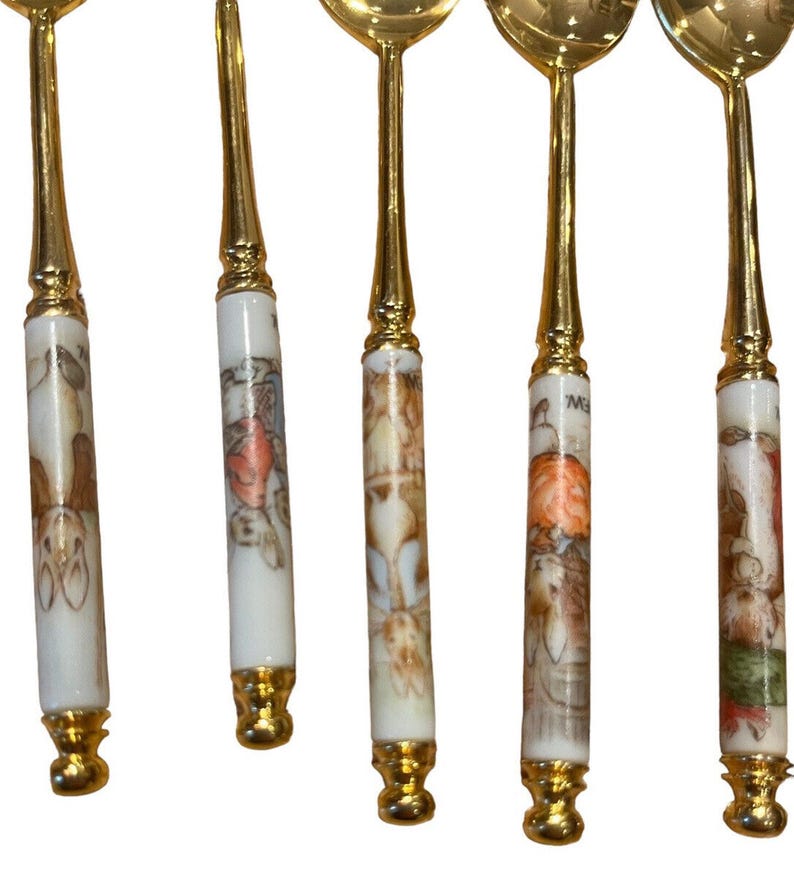 VTG Asahi Beatrix Potter Peter Rabbit Gold Spoons Forks 10 Pieces Warne ...