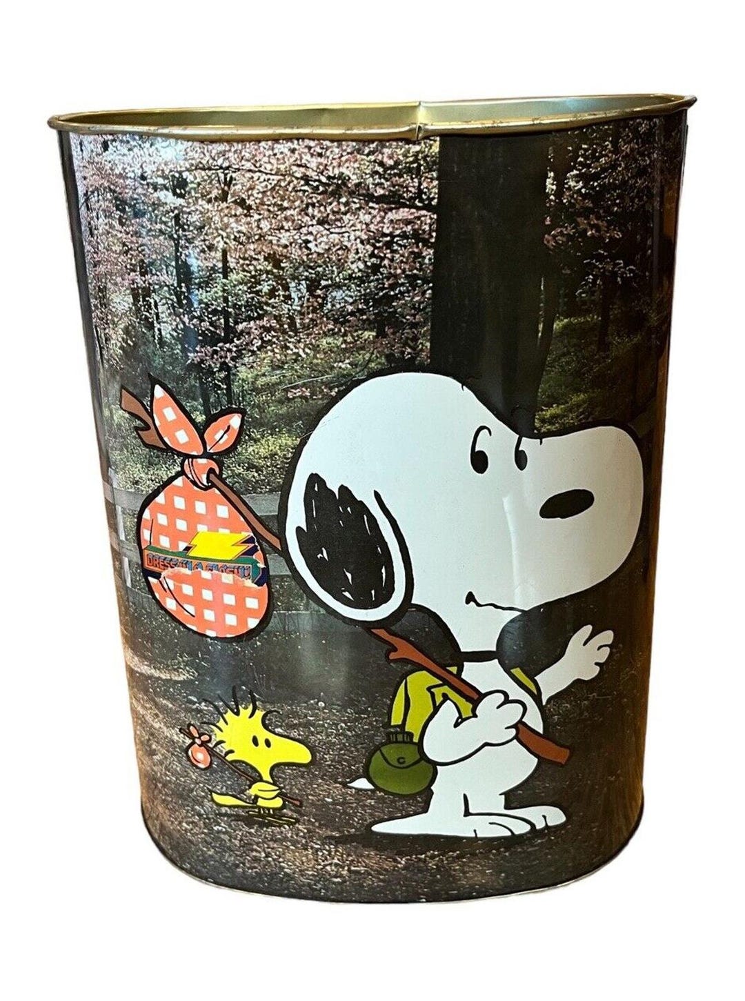 Vintage 1978 Wastebasket Trash Can Snoopy Charlie Brown PEANUTS CHEINCO ...