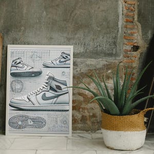 3D Blueprint Poster of Nike Air Jordan 1 Sneakers – Technical Design ...